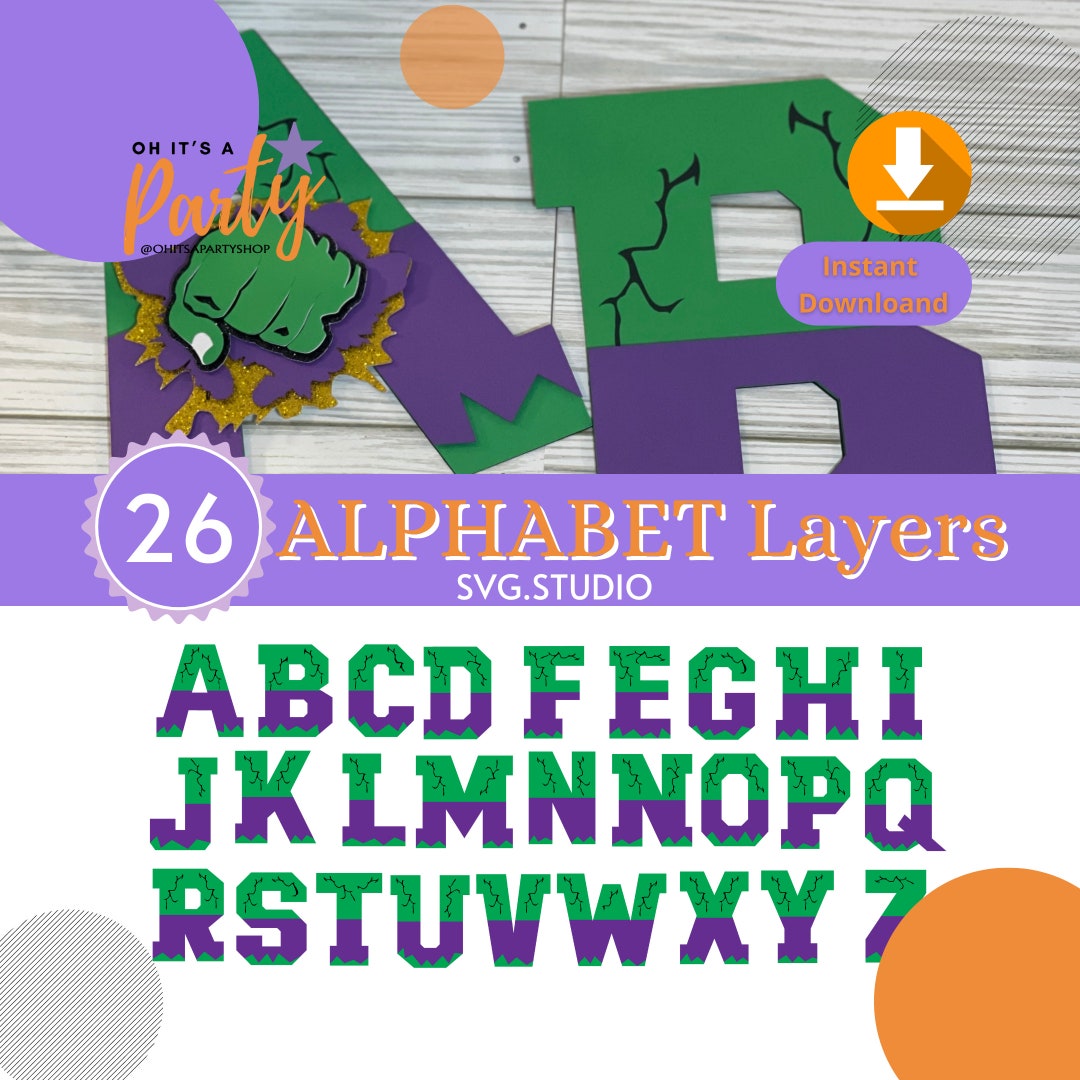 Hulk Alphabet Layers for 3D Letters A to Z, Die Cut Template, SVG ...