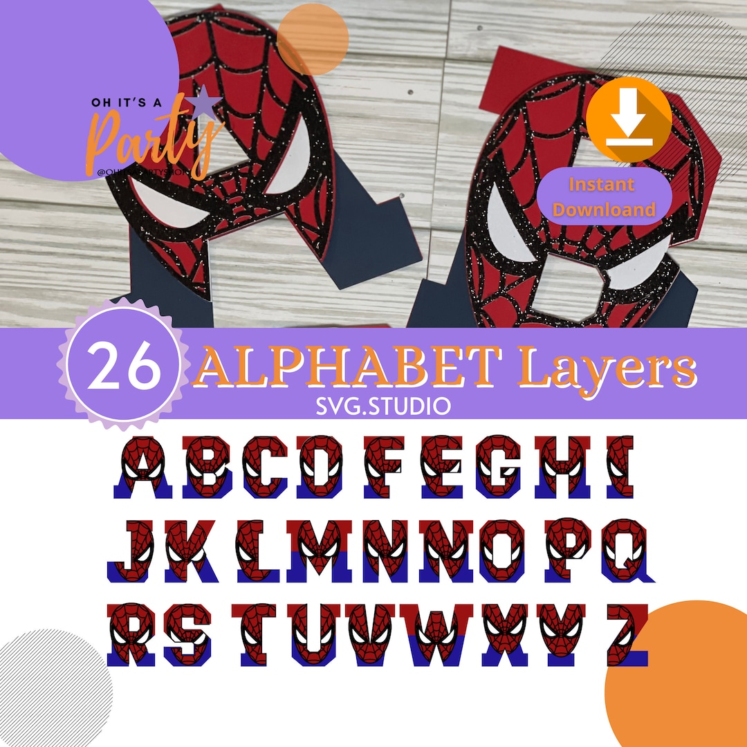 Spiderman Alphabet Layers for 3D Letters A to Z, Die Cut Template, SVG ...