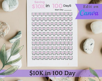 10K Savings Challenge Printable Saving Tracker Editable Template Money Saving Challenge ...