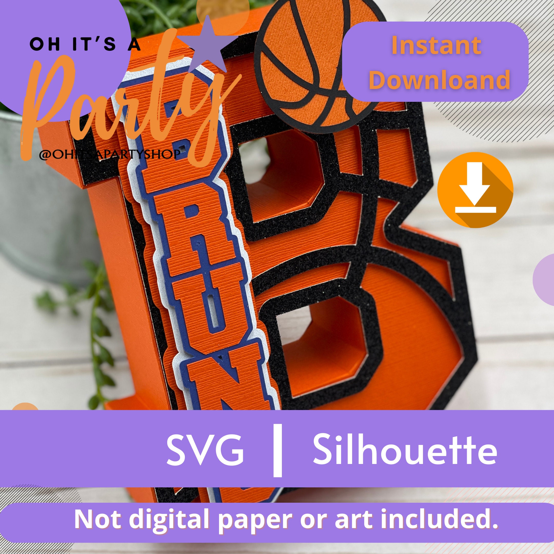 Basketball Alphabet SVG: 3D Layered Letters, Cricut Silhouette (digital ...