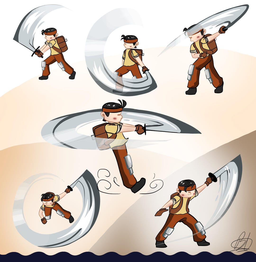 Set of 16 Cartoon Swordsmen + Special Effects, Clipart Bundle ...