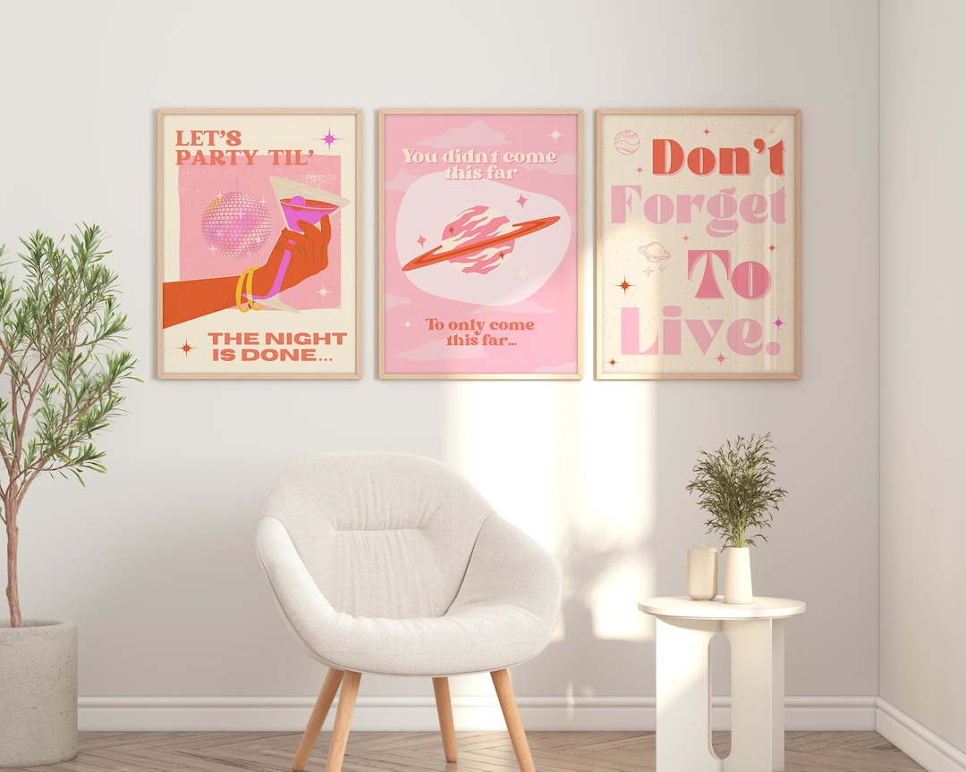Pink Party Quote Poster Set | Merch and Gifts | Preppy Room Decor for ...