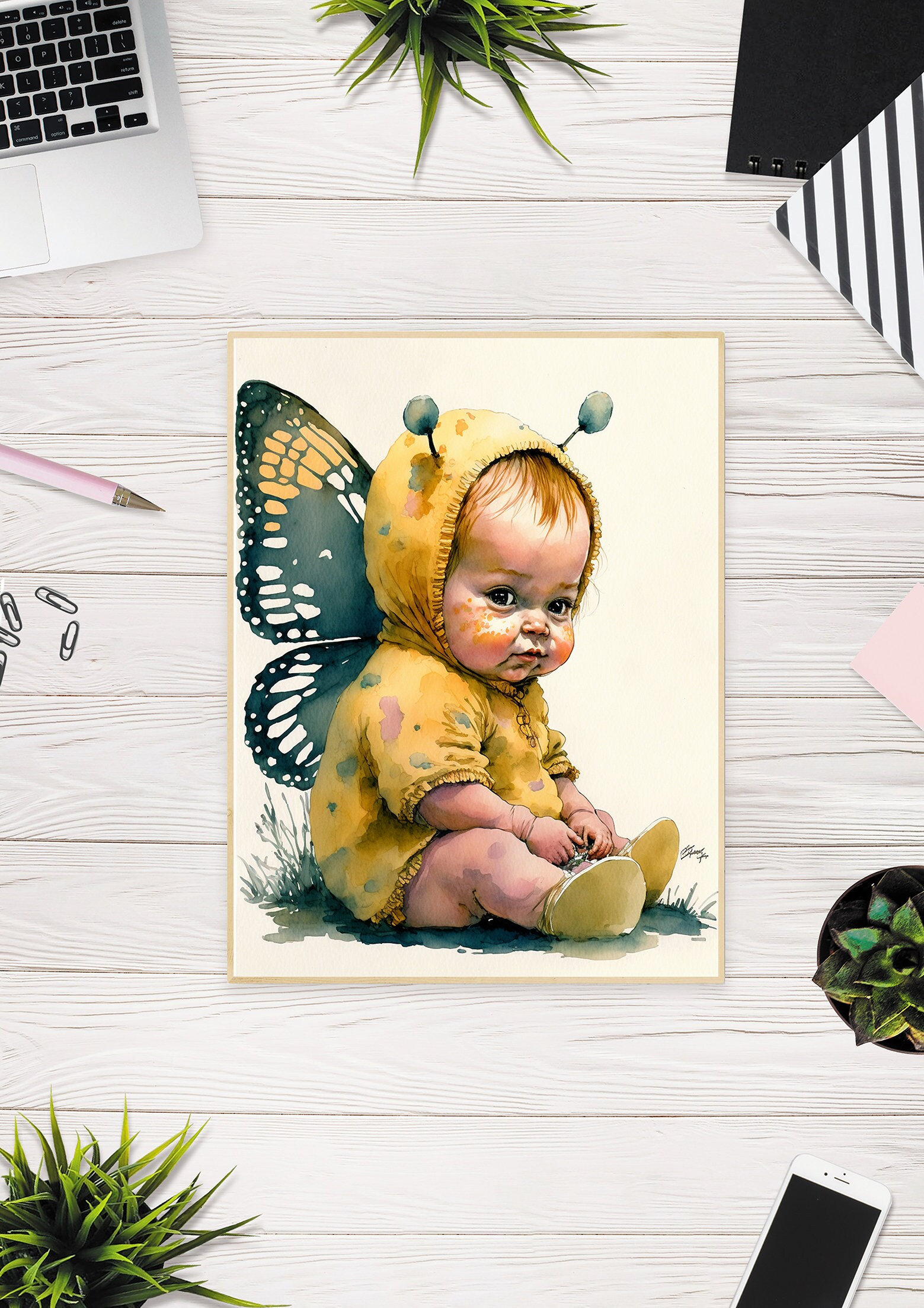 Watercolor Cute Baby Printable Art Butterfly Colorful Canvas - Etsy