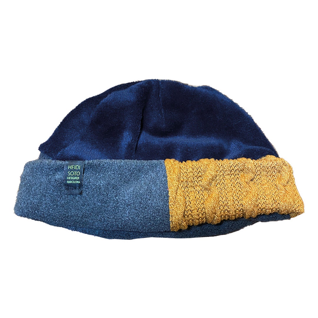 Blue Furred Cap With Half Yellow Half Blue Ribbed Border winter ...