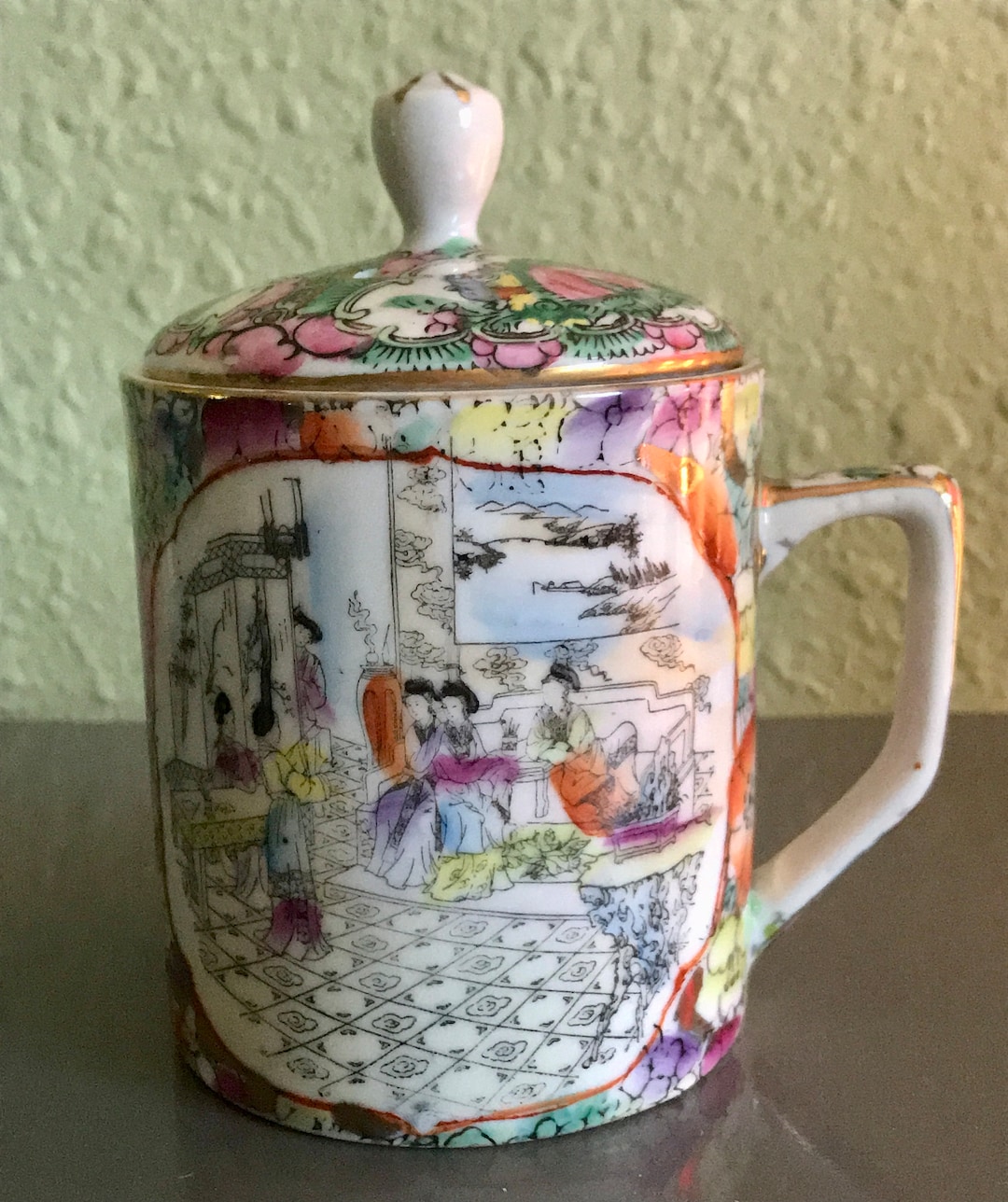 Vintage Porcelain Chinese Mug With Lid - Etsy
