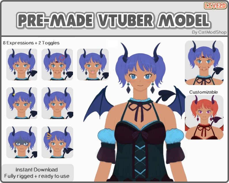 Premade Vtuber Live2d Devil Model Low Budget Rigged Ready to Use - Etsy