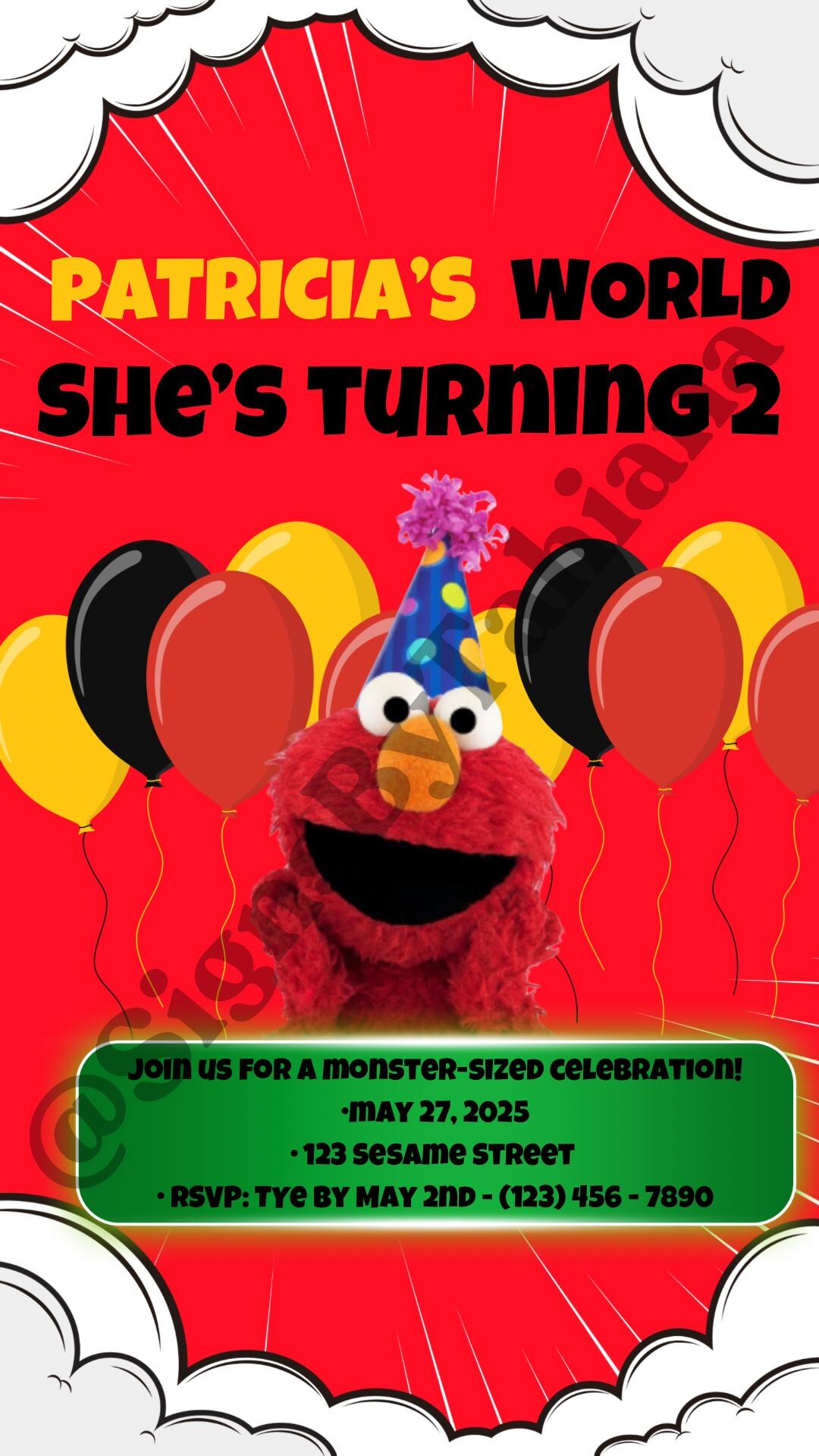 Elmo-inspired Birthday Invitation | Editable Canva Template | Digital ...