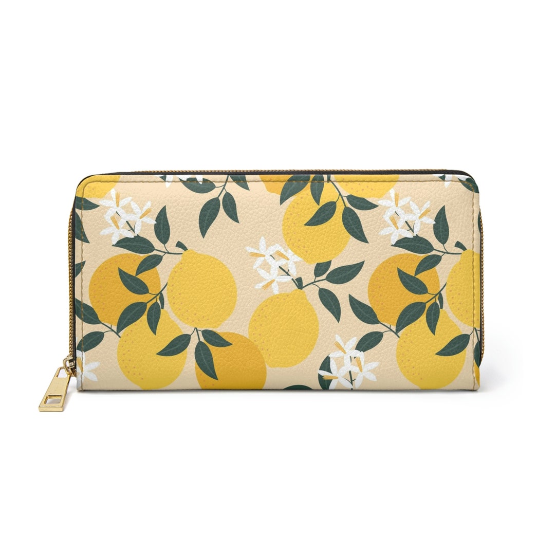 Cheerful Lemon Fruit and White Blossom Zipper Wallet, Natural Scale ...