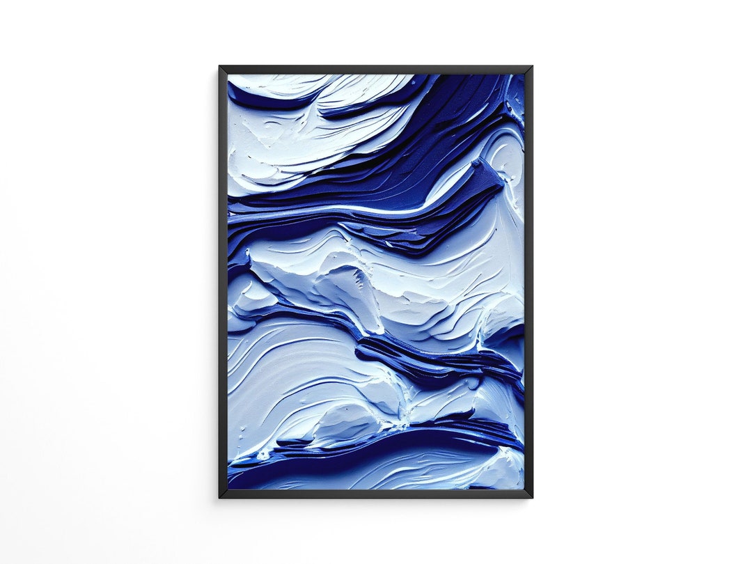 Modern Blue Poster, Dark Blue Abstract Print, Navy Blue Watercolour ...