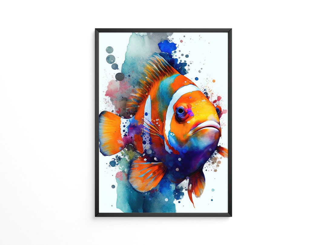 Vibrant Clown Fish Watercolor Art Print Digital Download - Etsy