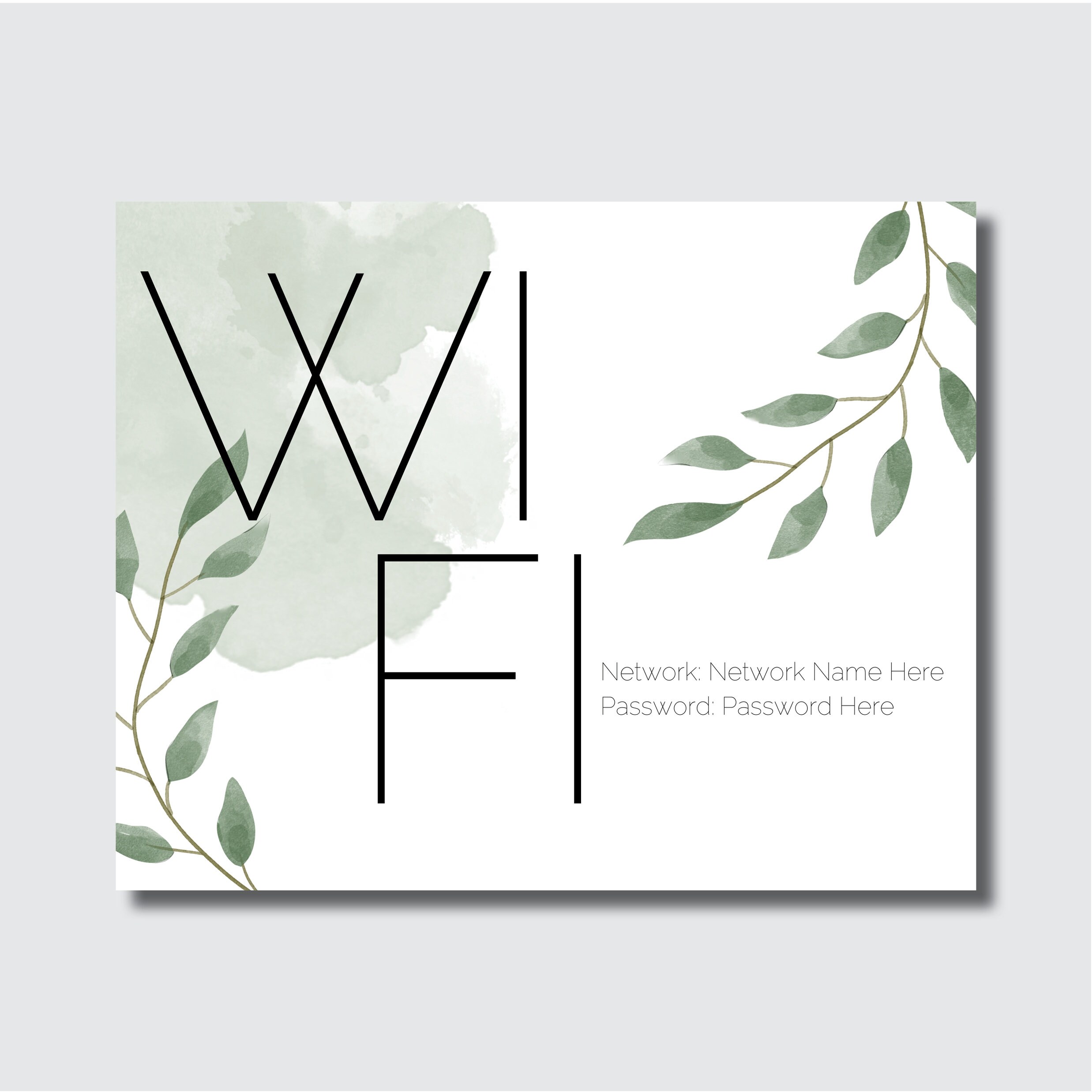 Greenery Wifi Password Sign, Printable, Guest Room Sign, Editable ...