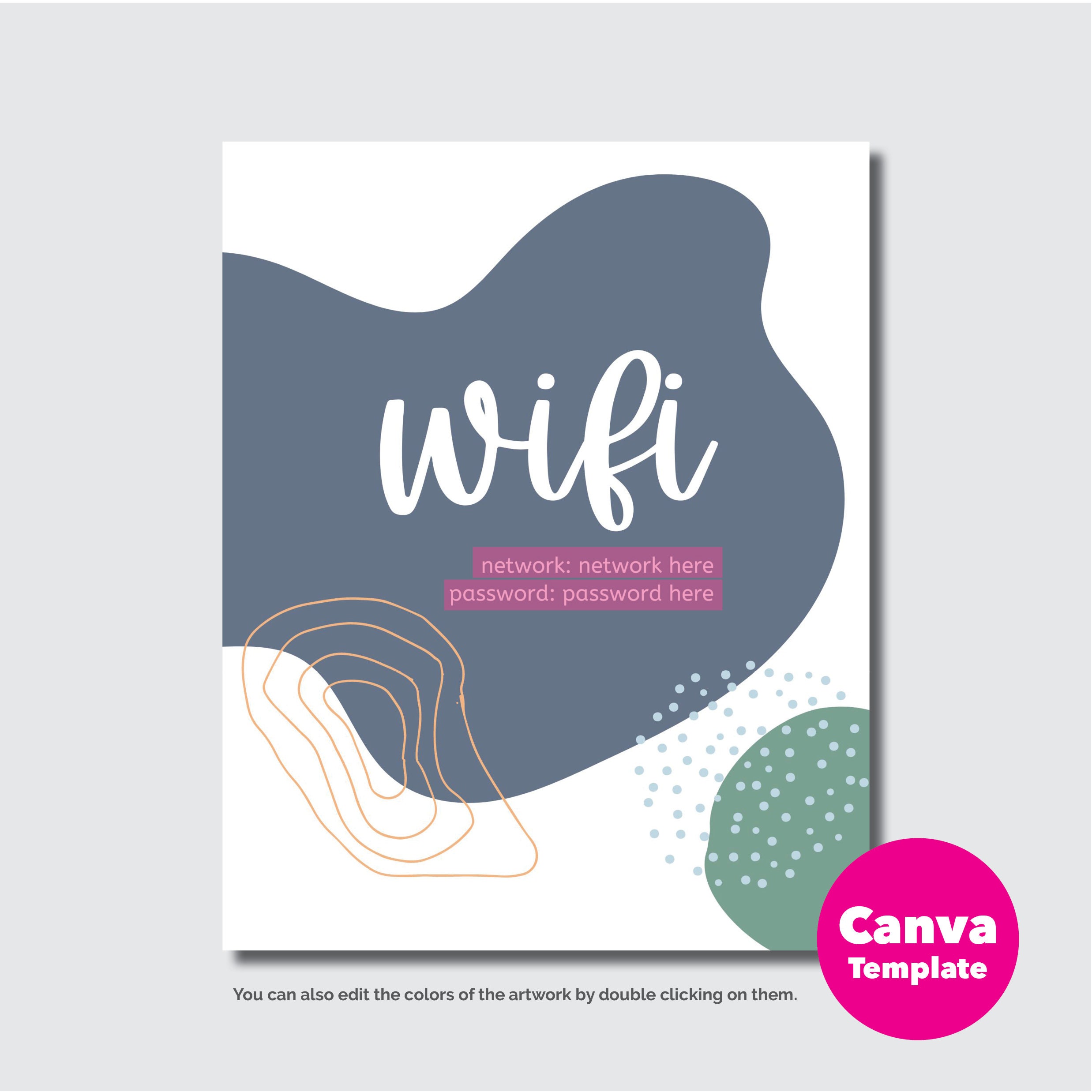 Wifi Password Sign, Printable, Guest Room Sign, Editable Template, Wifi ...