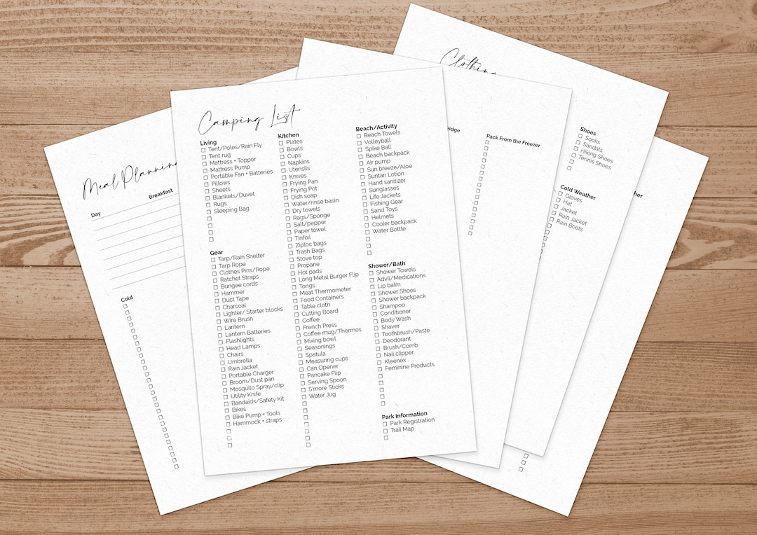 Camping Pack List Bundle - Printable - Etsy