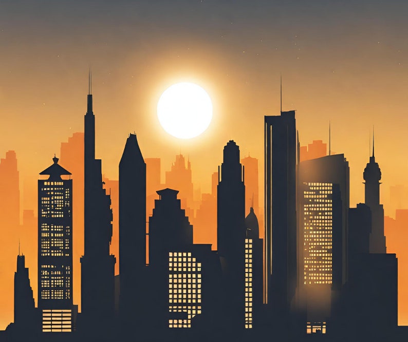 Cityscape Silhouette Print: Urban Shadows Art (digital Download) - Etsy