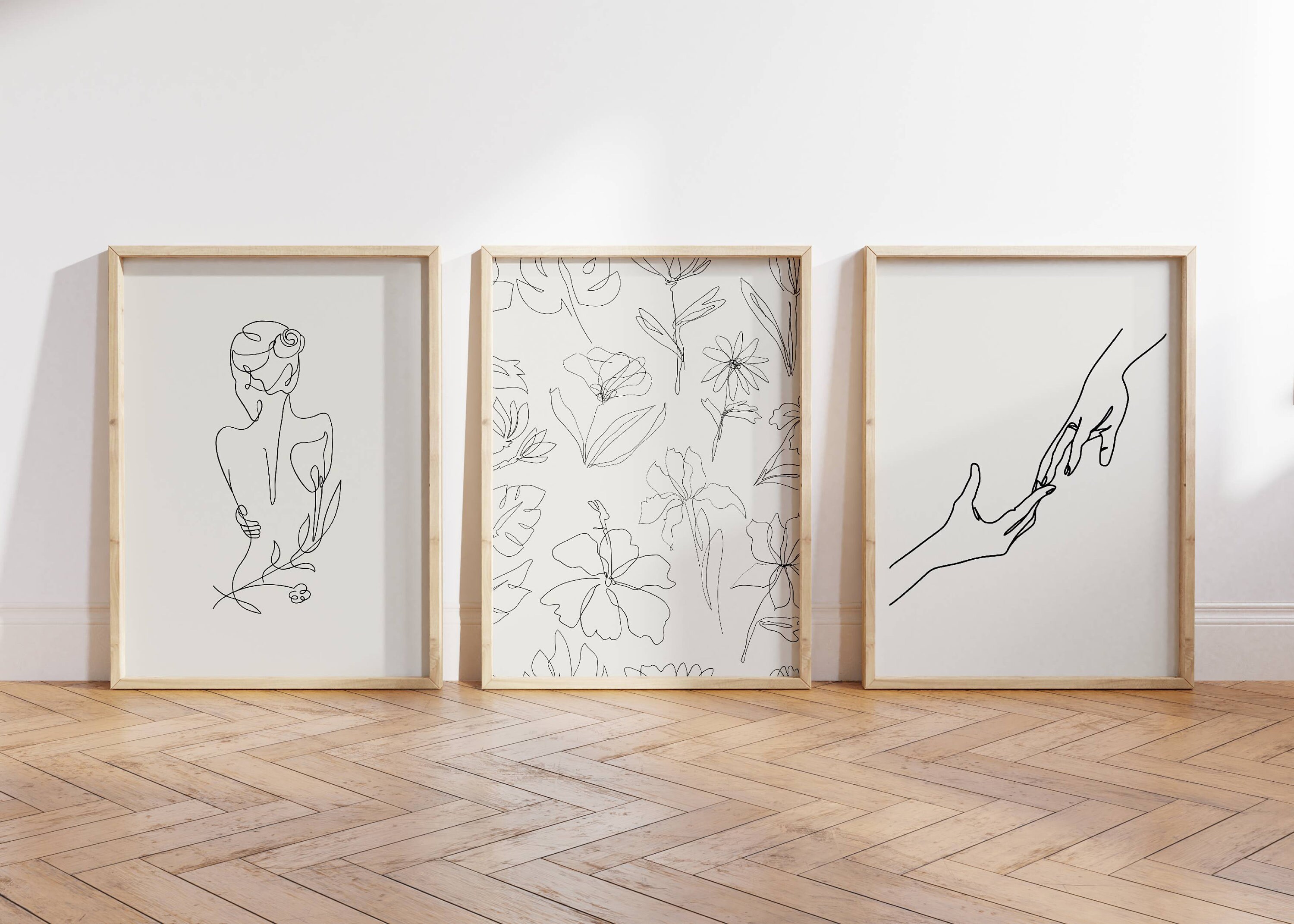 Flower Line Art | Fine Line Art | Set of 3 Prints | Minimalist Wall Art ...