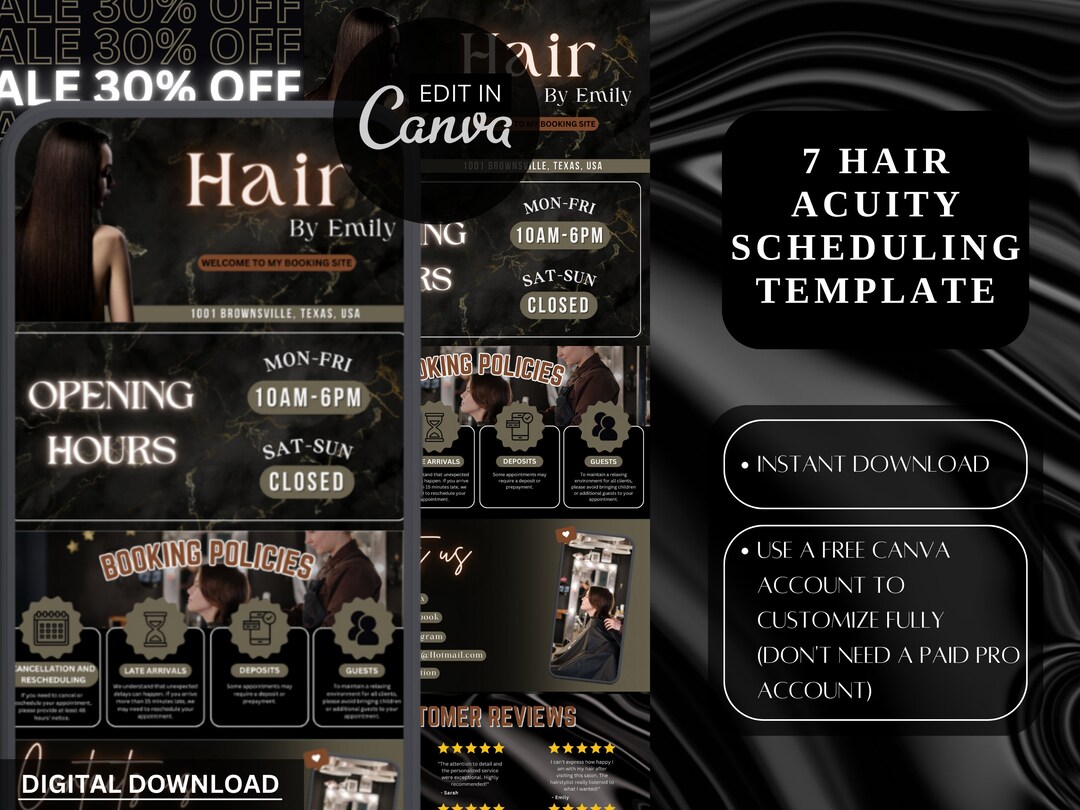 Modern Hair Acuity Scheduling Template Black Color Theme. - Etsy