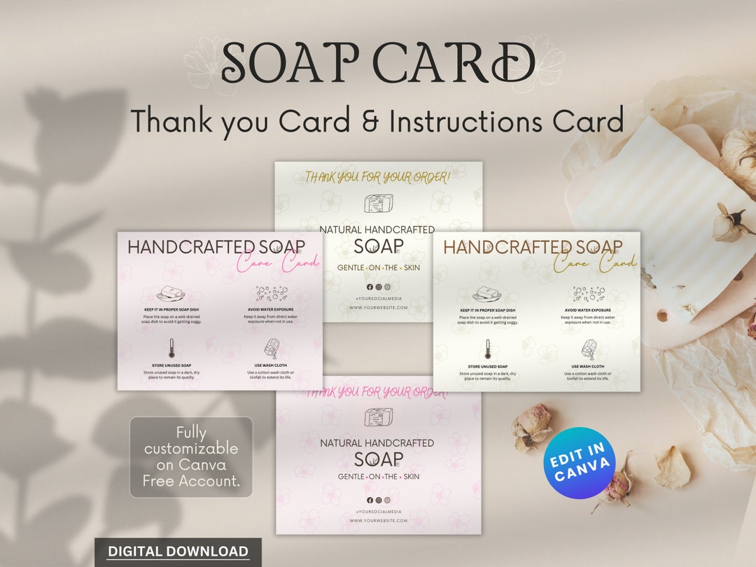 Soap Thank You Card Soap Care Instructions Card Soap Care - Etsy