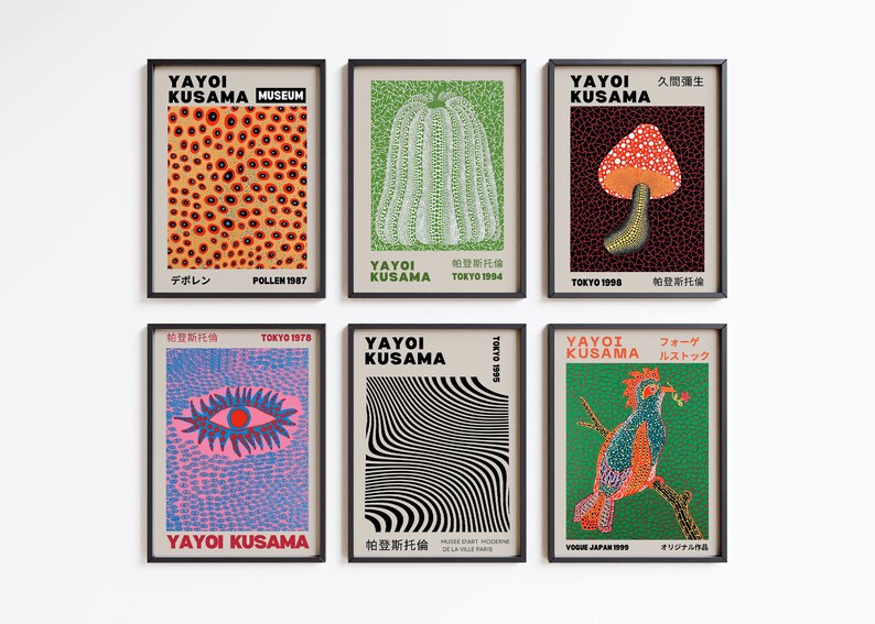 Yayoi Kusama Set of 6 Gallery Wall Set, Exhibition Poster, Yayoi Kusama ...