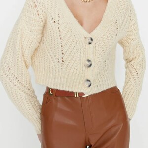 Cozy and Chic With Beige Crop Button-up Long Sleeve Cardigan - Etsy