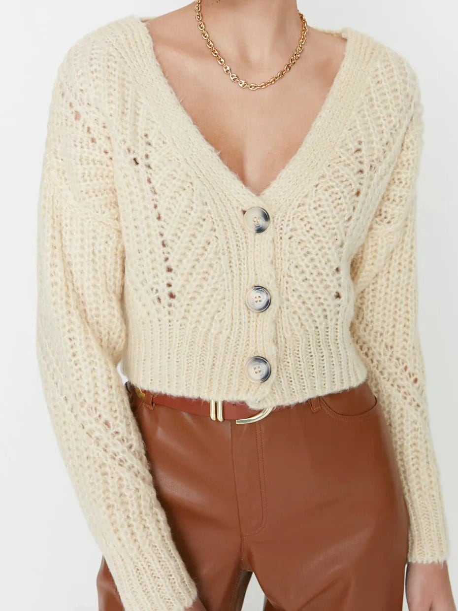 Cozy and Chic With Beige Crop Button-up Long Sleeve Cardigan - Etsy