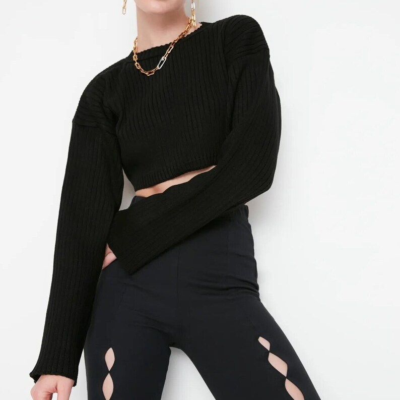 Crop Black Sweater - Handmade in Multiple Colors Chic Handcrafted Crop ...