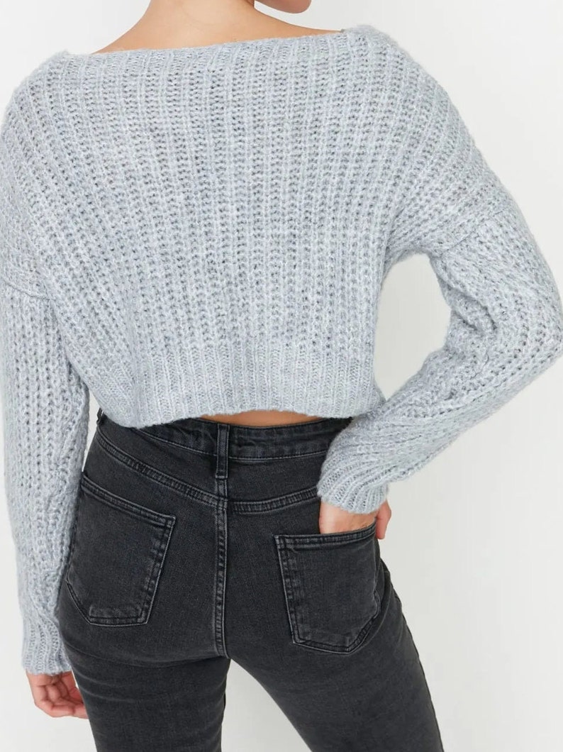 Classic and Chic GRAY Crop Button-up Long Sleeve Cardigan Sweater ...
