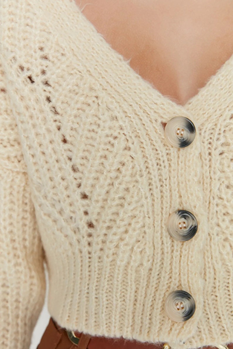 Cozy and Chic With Beige Crop Button-up Long Sleeve Cardigan Sweater ...