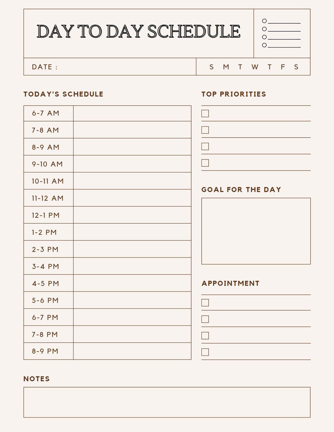 Day to Day Schedule, Printable, Timetable, Aesthetic, Minimalist ...