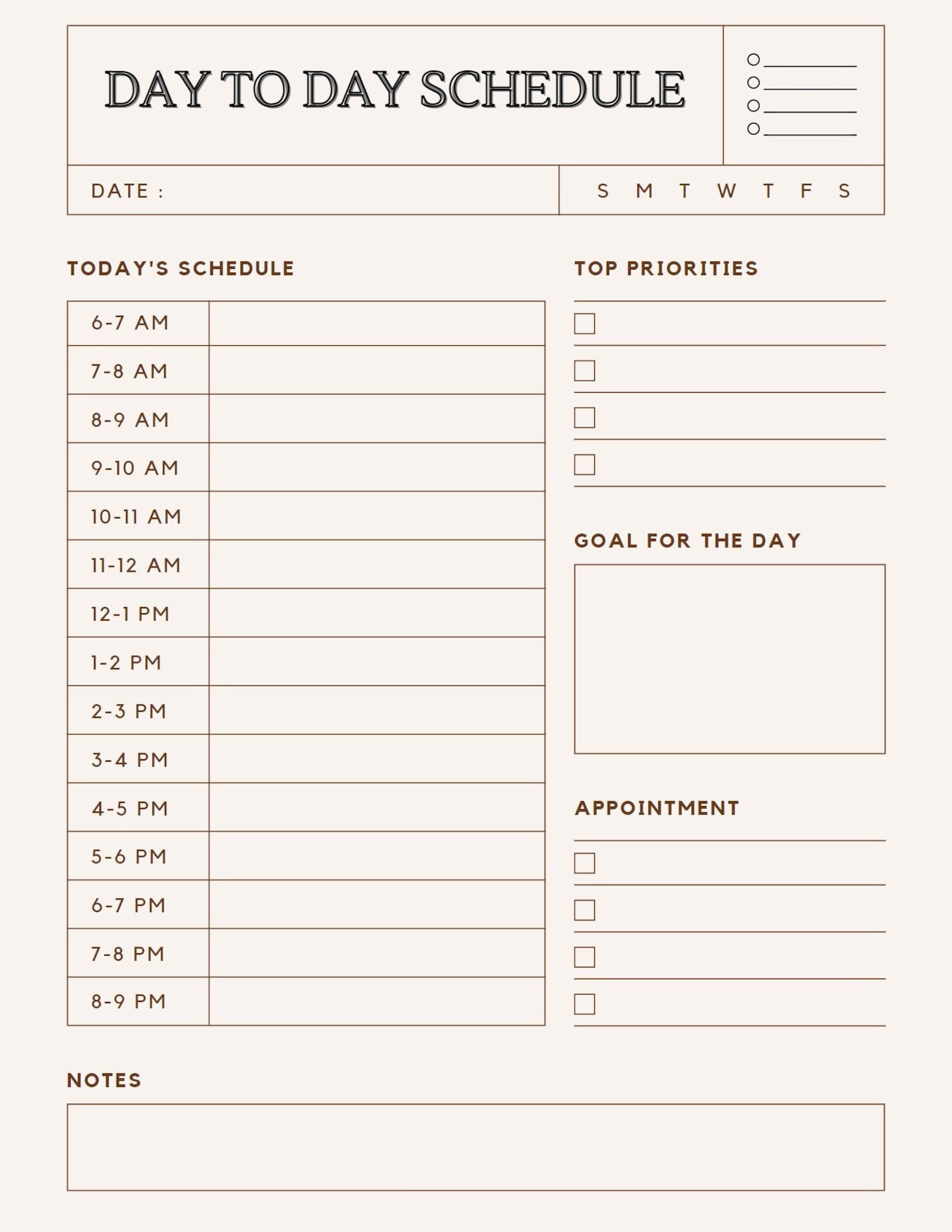 Day to Day Schedule, Printable, Timetable, Aesthetic, Minimalist ...