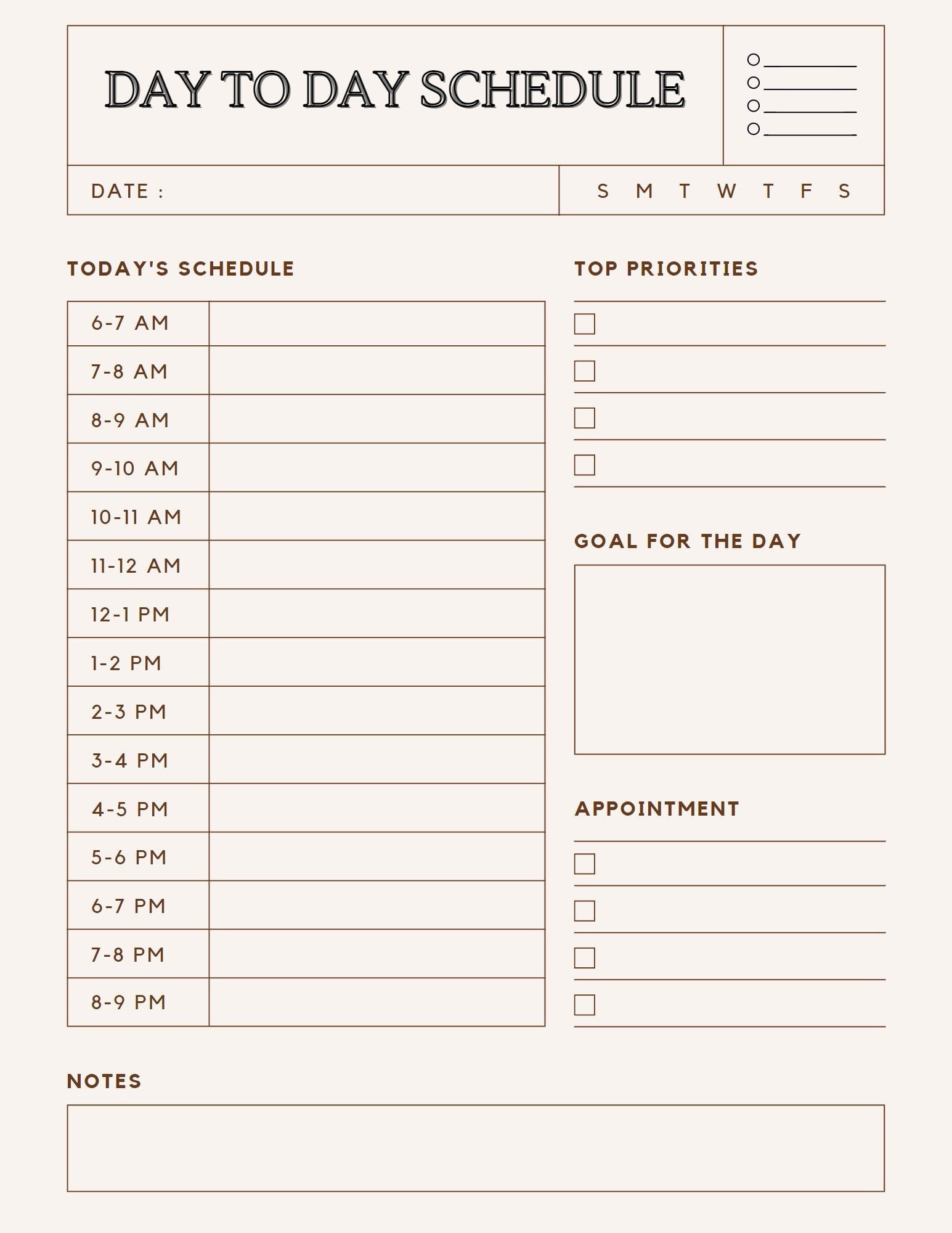 Day to Day Schedule, Printable, Timetable, Aesthetic, Minimalist ...