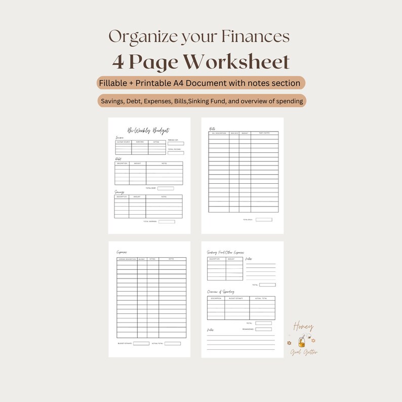 Honey Goal Getter, Bi Weekly Budget Sheet, Paycheck Budget Printable ...