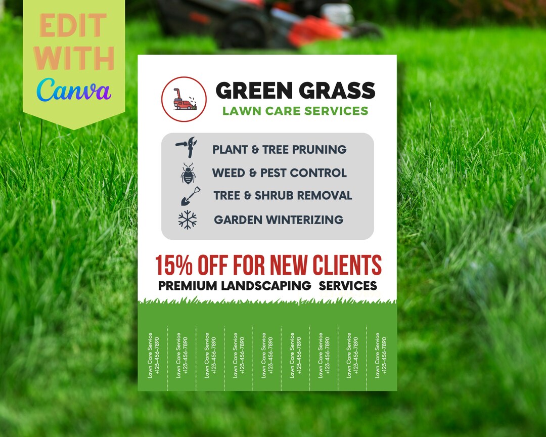 Personalized Lawn Care Tear off Flyer - Digital File - Etsy