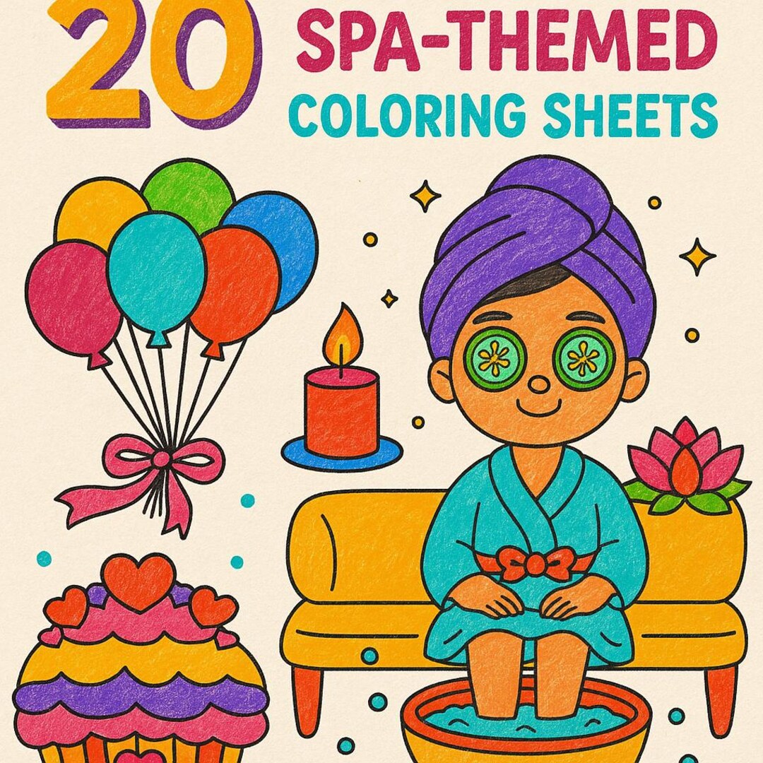 Spa Day Coloring Pages: Kids' Pamper Party Activity (PDF Download) - Etsy