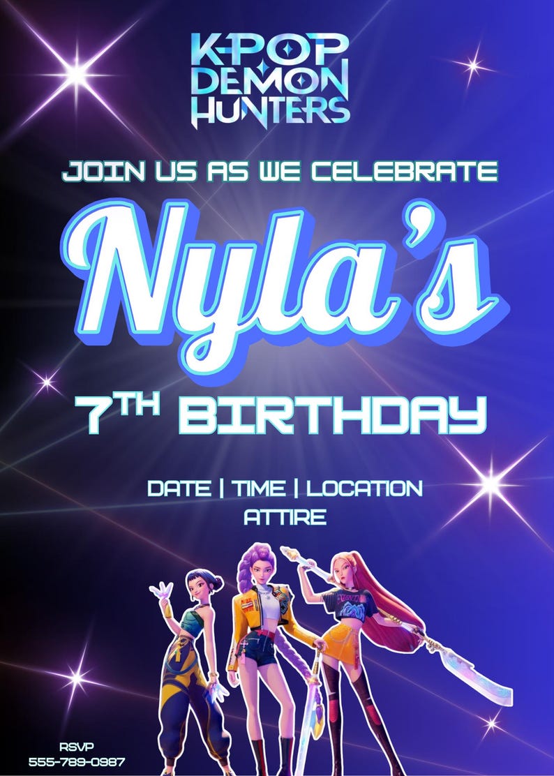 KPOP Demon Hunters Invitation, KPOP Demon Hunters Birthday Invitation ...