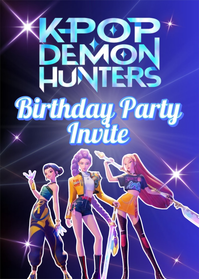 KPOP Demon Hunters Invitation, KPOP Demon Hunters Birthday Invitation ...