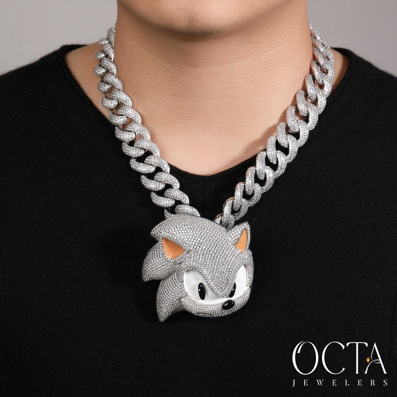 Custom Silver Cartoon Avatar Pendant, Moissanite Icedout Jewelry - Etsy