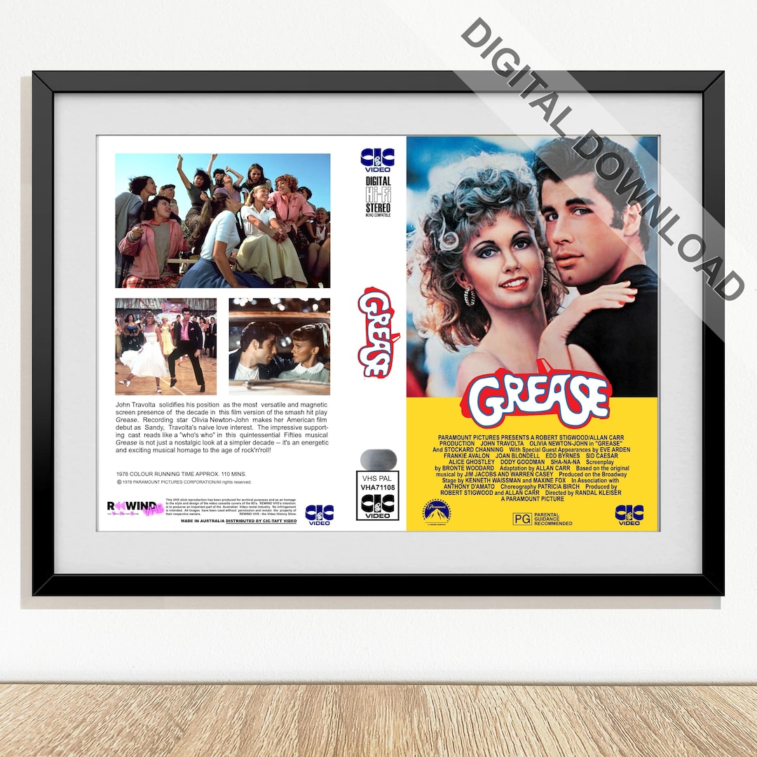 Grease 1978 Digital Download VHS Replacement Slick/insert - Etsy