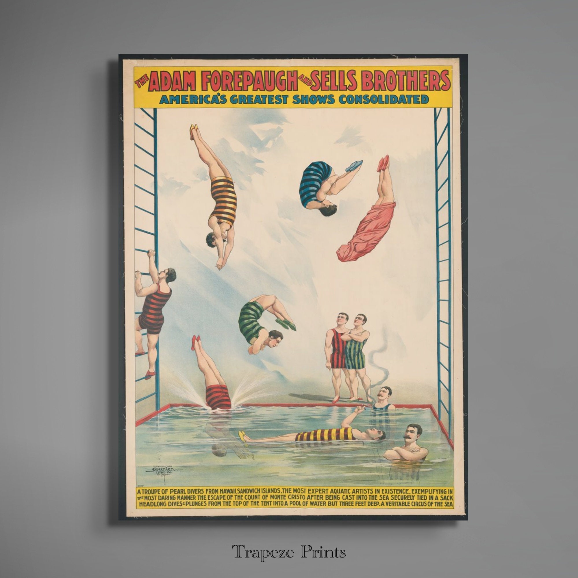 Vintage Circus Poster Downloadable Wall Art | Antique Men Male Divers ...