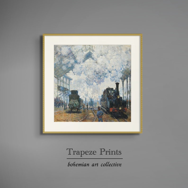 Vintage Impressionist Industrial Print | Antique 1800s Train Painting ...