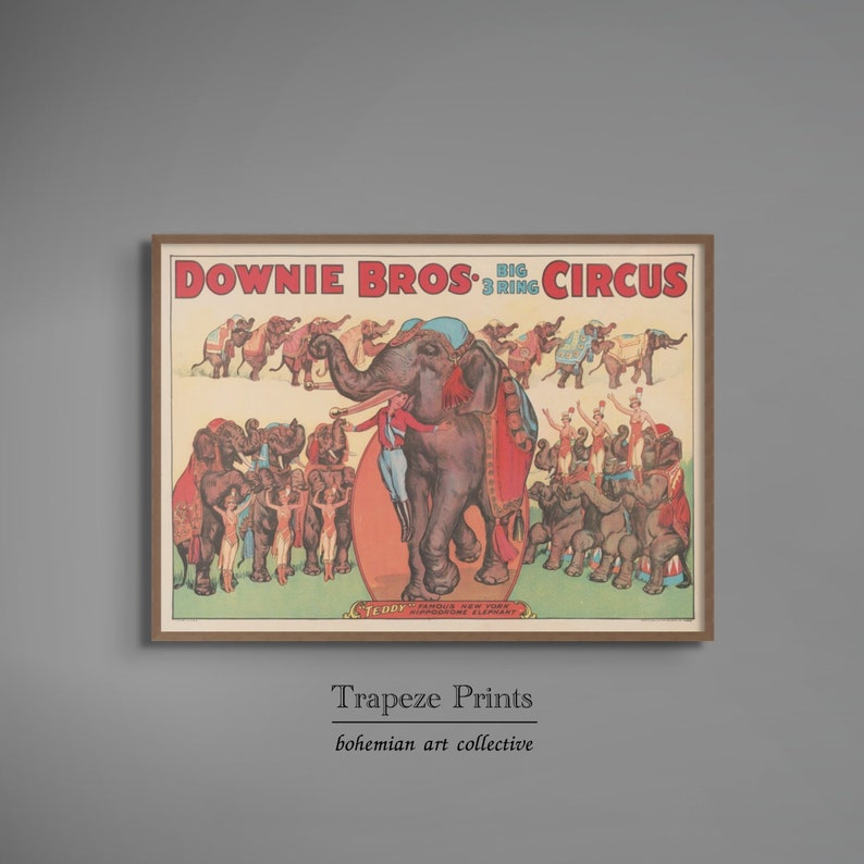 Vintage Circus Poster Elephant Downloadable Wall Art | Elephants ...