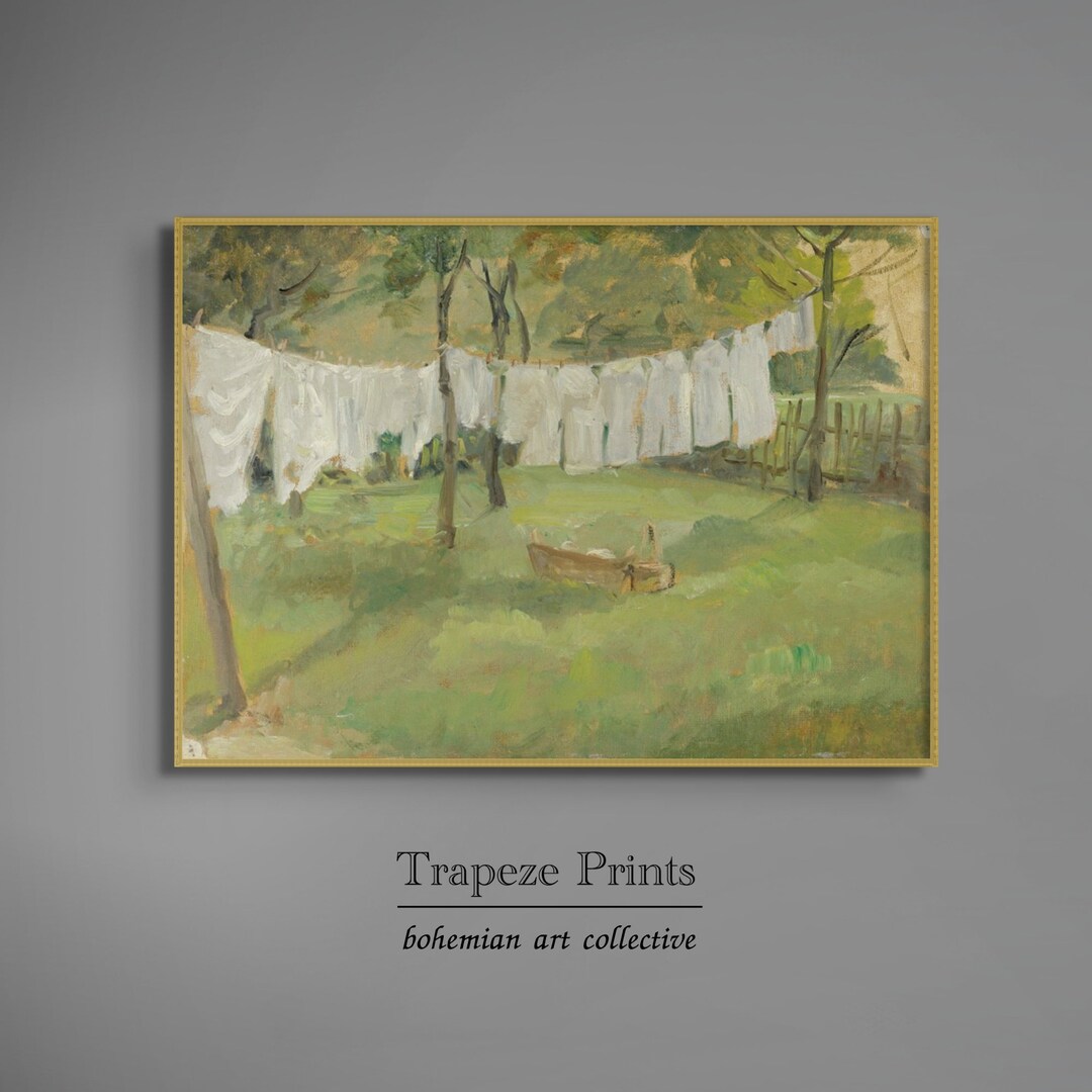 Vintage Laundry on the Line Art Painting Print Downloadable | Antique ...