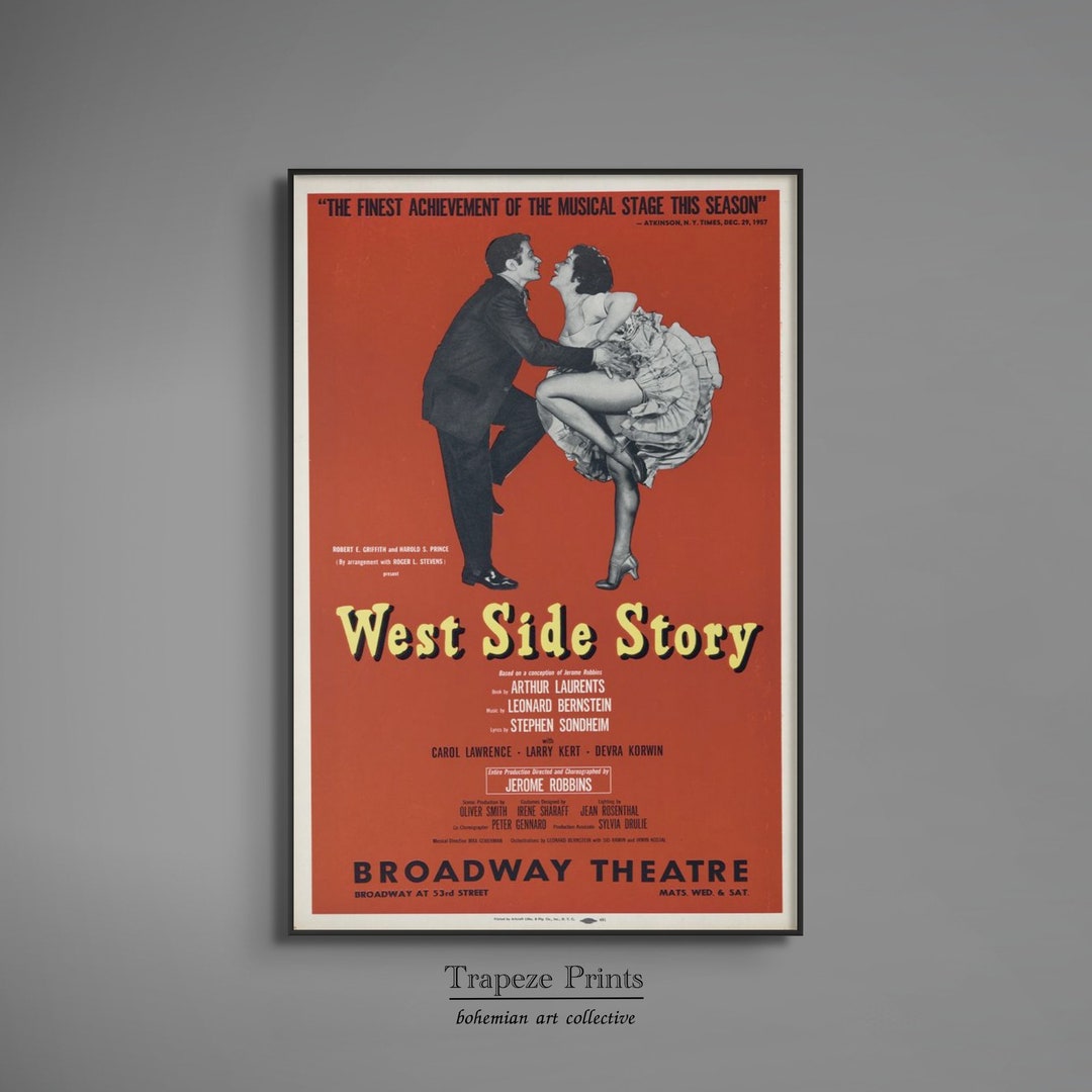 Vintage 1958 West Side Story Broadway Theatre Poster Downloadable Wall ...