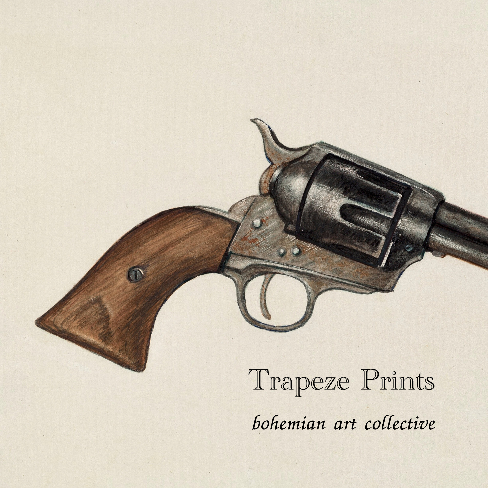 Vintage 1940s Revolver Wall Art | Gun Sketch Painting | PRINTABLE ...