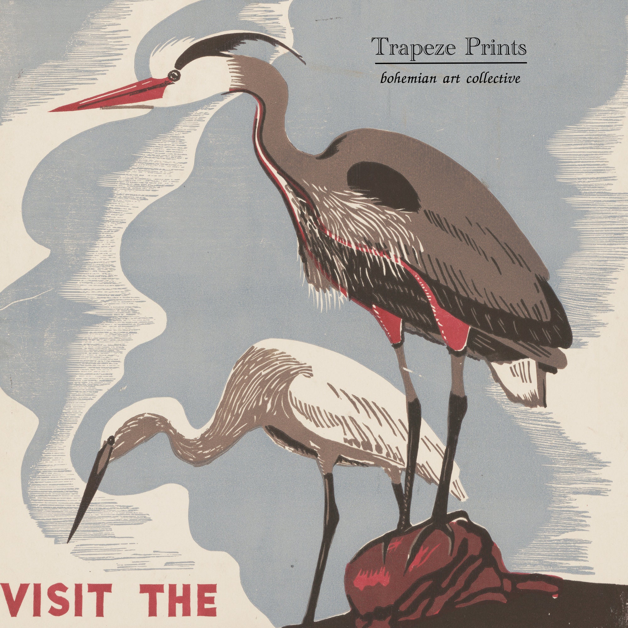 Vintage Animal Zoo Poster Downloadable Bird Wall Art | Heron Neutral ...