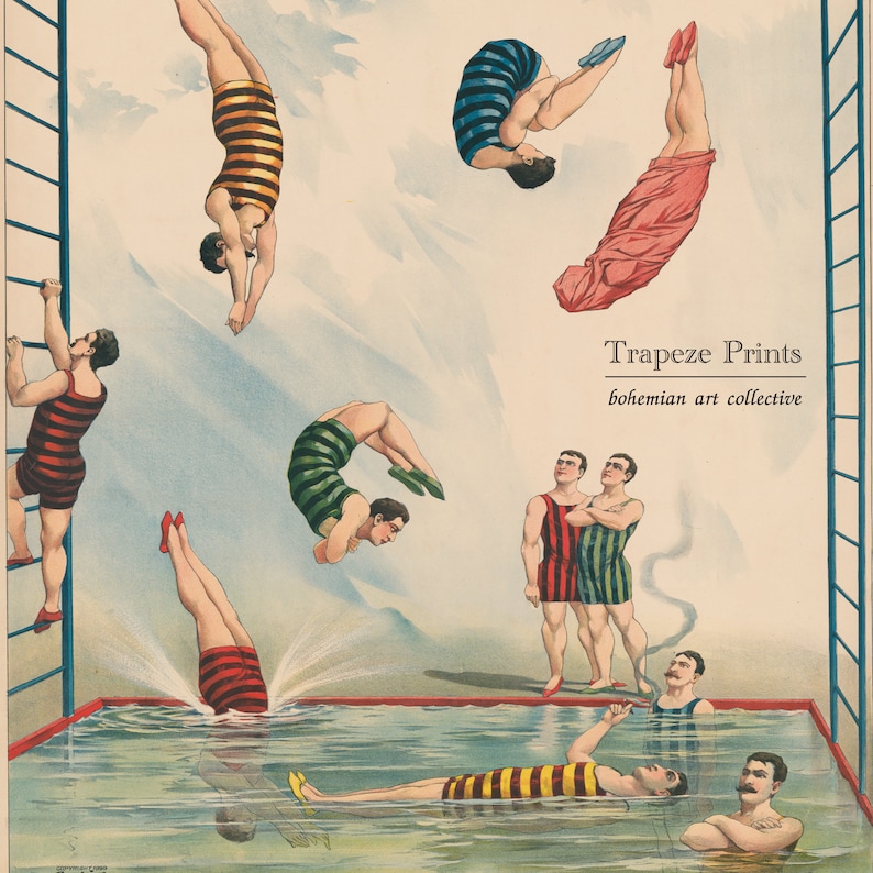 Vintage Circus Poster Downloadable Wall Art | Antique Men Male Divers ...