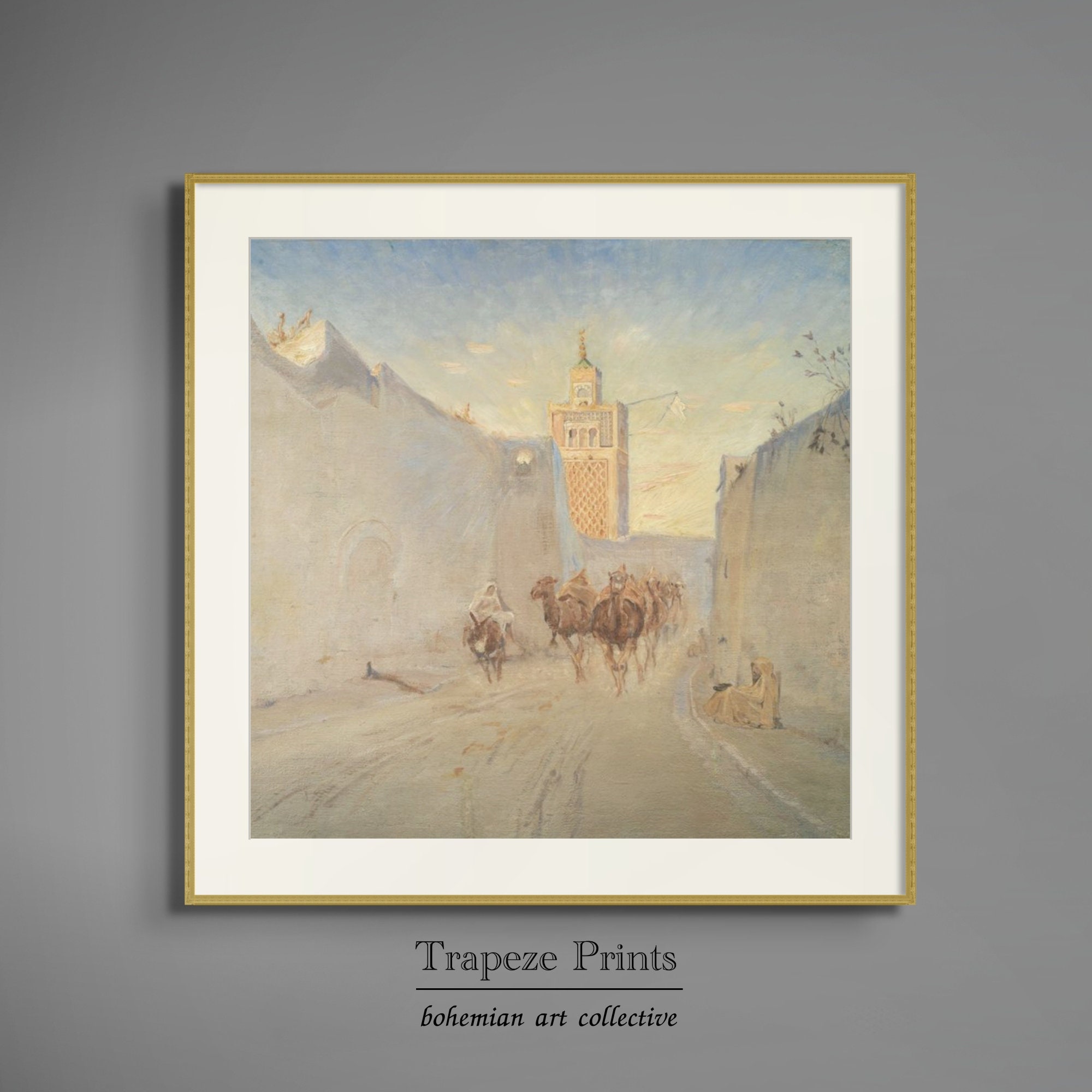 Vintage Middle Eastern Neutral Landscape Wall Art Antique Street Scene ...