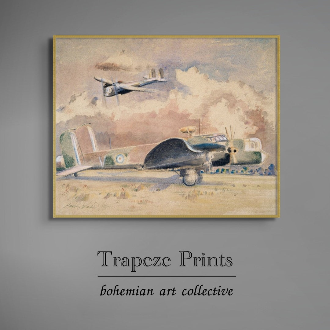 Vintage WWII War Plane Print | 1940s Impressionist Aviation Automotive ...