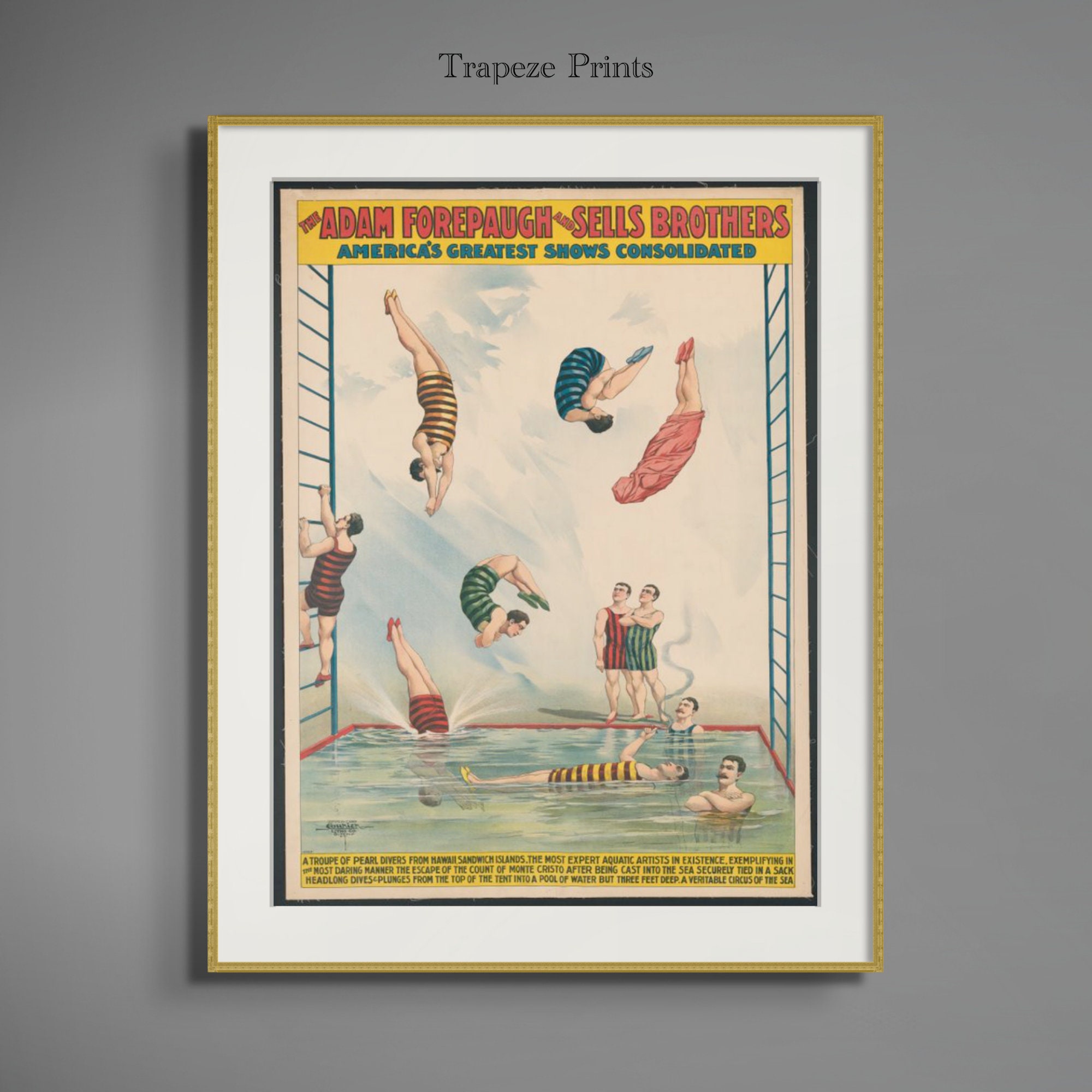 Vintage Circus Poster Downloadable Wall Art | Antique Men Male Divers ...