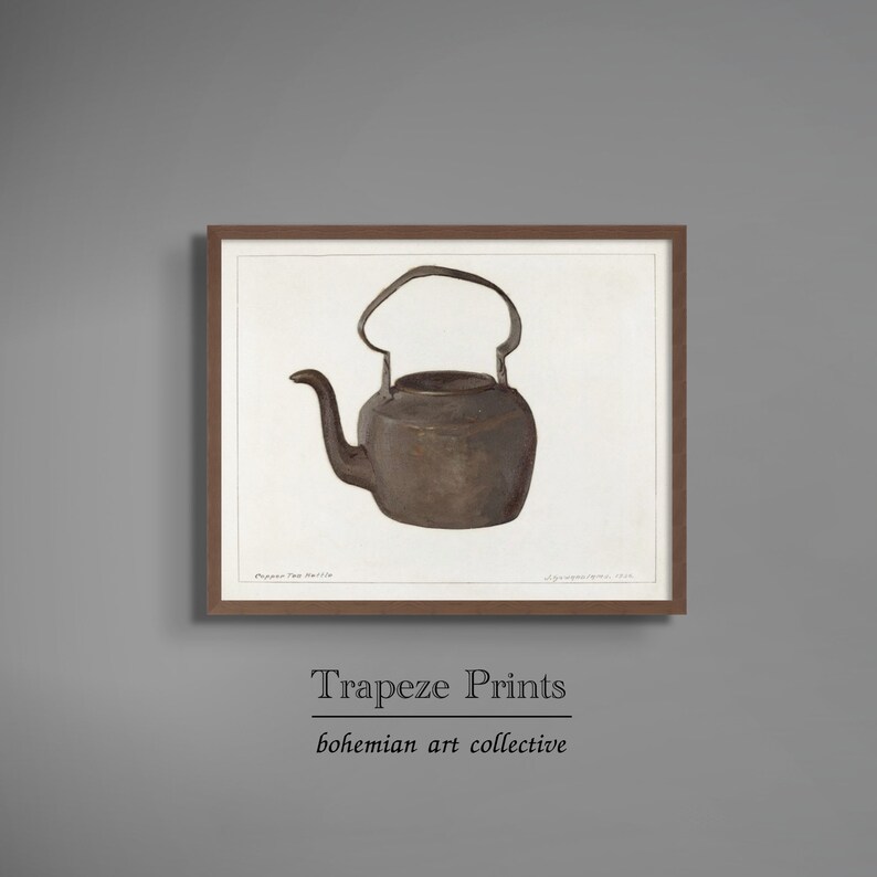 Printable Vintage Tea Pot Drawing 1930s Neutral Kettle - Etsy