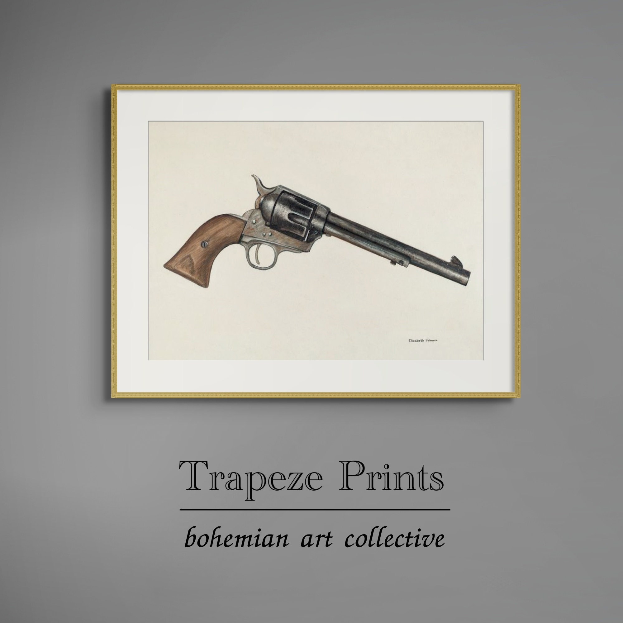 Vintage 1940s Revolver Wall Art | Gun Sketch Painting | PRINTABLE ...